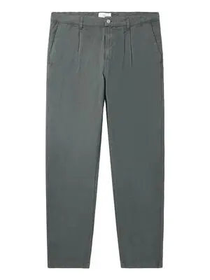 Mr P. Daniel Tapered Pleated Organic Cotton-canvas Trousers - Gray