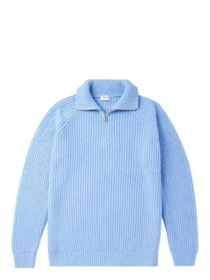 GHIAIA Ribbed Wool Half-zip Sweater - Blue