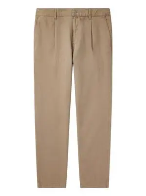 Mr P. Daniel Tapered Pleated Organic Cotton-canvas Trousers - Brown
