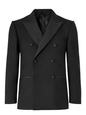 Mr P. Double-breasted Slim-fit Satin-trimmed Virgin Wool-twill Tuxedo Jacket - Black