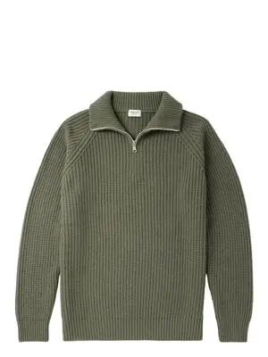 GHIAIA Ribbed Wool Half-zip Sweater - Green