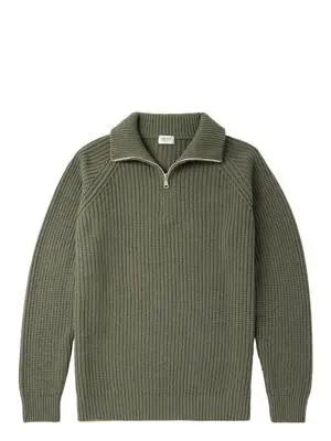 GHIAIA Ribbed Wool Half-zip Sweater - Green