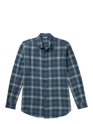 Auralee Airy Checked Wool-flannel Shirt - Purple