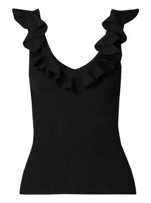 Zimmermann Awaken Ruffled Ribbed-knit Top - Black