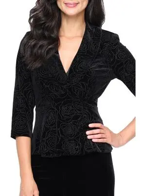 Alex Evenings Beaded Velvet Wrap Top - Black