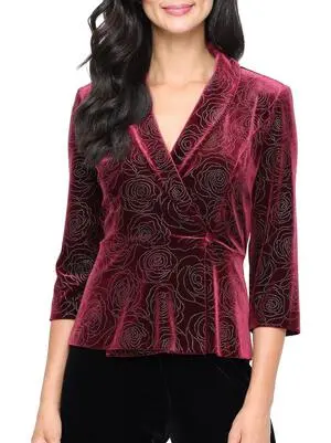 Alex Evenings Beaded Velvet Wrap Top - Wine