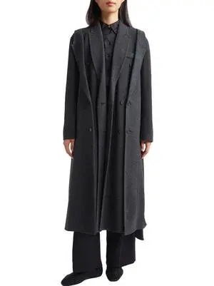 EENK Wool & Cashmere Longline Coat With Layered Effect - Charcoal Wool