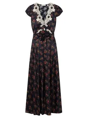 DÔEN Floral-print Satin Midi Dress - Black