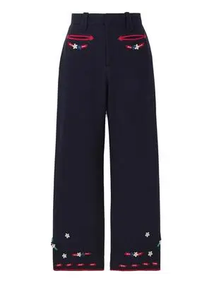 BODE Carroll Appliquéd Wool Felt Straight-Leg Pants Navy