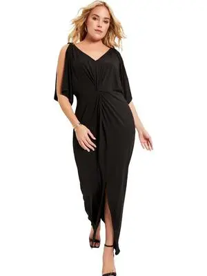 JUNE + VIE Twist-Front A-Line Dress Black