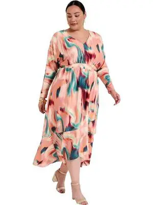 JUNE + VIE Dolman Sleeve Maxi Dress - Geo Texture