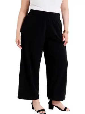 JUNE + VIE Cropped Wide-leg Knit Pants - Black Onyx