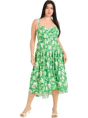 JUNE + VIE High-low Midi Dress - Flowers Green