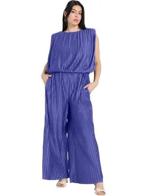 JUNE + VIE Plisse Dolman-sleeve Cropped Top - Blue Iris