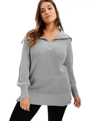 JUNE + VIE Half-Zip Sweater Medium Heather Grey