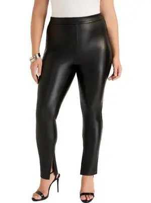 JUNE + VIE Split-hem Faux Leather Legging - Black Onyx