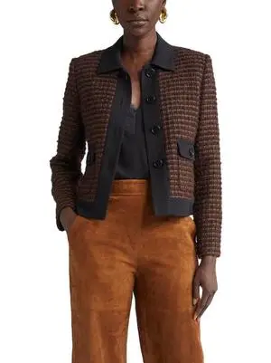 St. John Crepe Cady Trim Tweed Jacket - Mocha/black