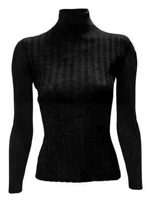 LA ROSE Turtleneck Ribbed Sweater - Black