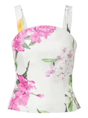 LEO LIN Isadora Floral Linen-blend Top - Multicoloured
