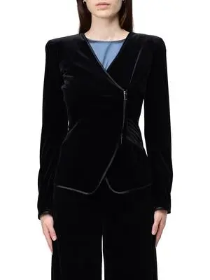 Emporio Armani Velvet Zip-up Blazer - Black