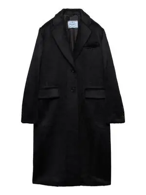 Prada Single-breasted Velour Coat - Navy