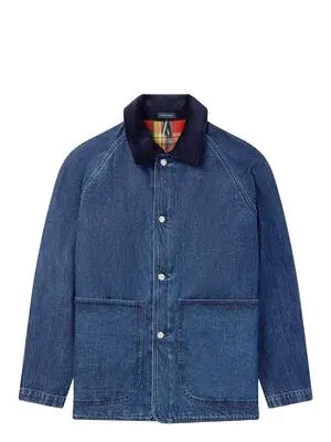 DRAKE'S Corduroy-Trimmed Denim Chore Jacket Indigo