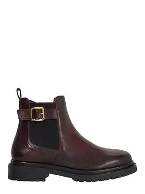 DUNE Paused Leather Chelsea Boots - Dark Red Leather