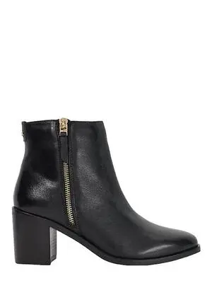 DUNE Purl Leather Heeled Ankle Boots - Black Leather