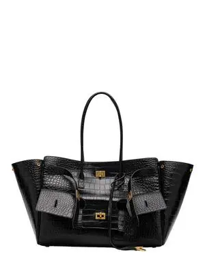 Balenciaga Bel Air Medium Croc-embossed Tote Bag - 1000 Black