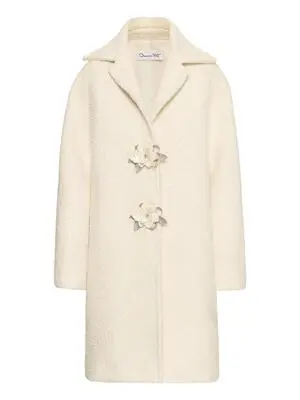 Oscar De La Renta Floral Button Bouclé Tweed Coat - White