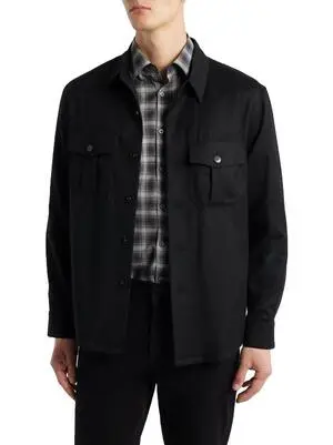 Canali Regular Fit Wool Flannel Overshirt - Black