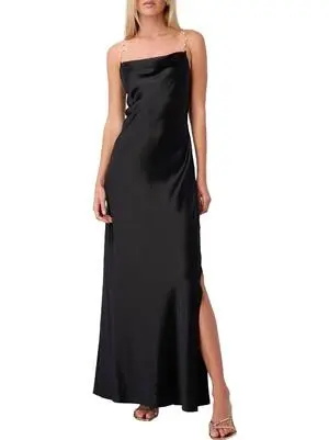 Cami Nyc Shallon Faux Pearl Strap Satin Gown - Black