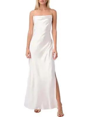 Cami Nyc Shallon Faux Pearl Strap Satin Gown - White
