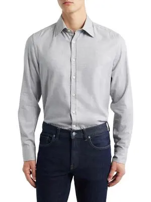 Canali Chevron Regular Fit Dress Shirt - Light Grey