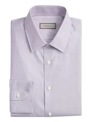 Canali Regular Fit Micro Check Dress Shirt - Purple