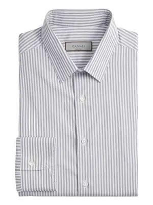 Canali Regular Fit Stripe Dress Shirt - Grey
