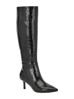 Nine West Kimdee Knee High Boots - Black Croco Print
