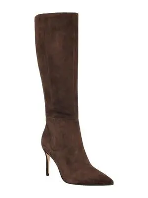 Nine West Pointed Toe Knee High Boots Dark Brown Suede