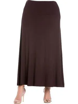 24SEVEN COMFORT APPAREL Elastic Waist Maxi Skirt - Brown