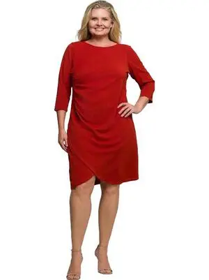 24SEVEN COMFORT APPAREL Three Quarter Sleeve Ruched Tulip Hem Mini Dress - Rust
