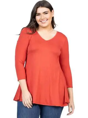 24SEVEN COMFORT APPAREL Three Quarter Sleeve V Neck Tunic Top - Penny