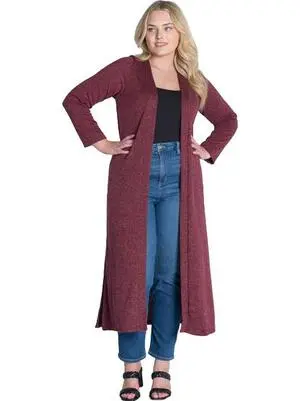 24SEVEN COMFORT APPAREL Open Front Long Duster Cardigan - Wine