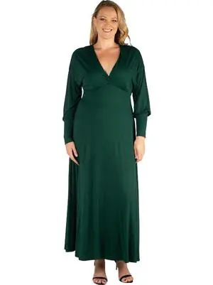 24SEVEN COMFORT APPAREL V-neck Long Sleeve Maxi Dress - Hunter