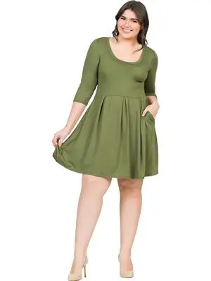 24SEVEN COMFORT APPAREL Fit And Flare Dress - Olive