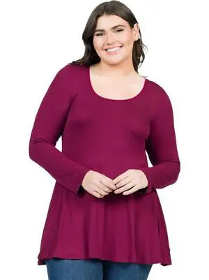 24SEVEN COMFORT APPAREL Long Sleeve Swing Tunic Top - Wine