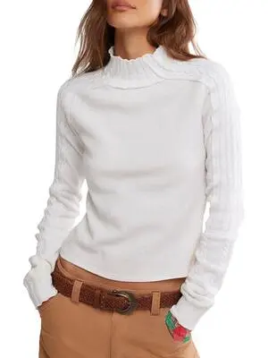 Free People Cable Knit Mock Neck Top - Ivory