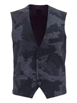 LORDS OF HARLECH Wesley Tailored Wool Waistcoat - Camo Mosaic Coal