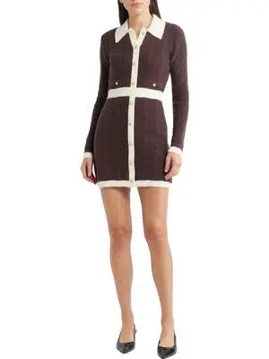 ZOE AND CLAIRE Long Sleeve Cable Stitch Sweater Dress - Brown/ivory