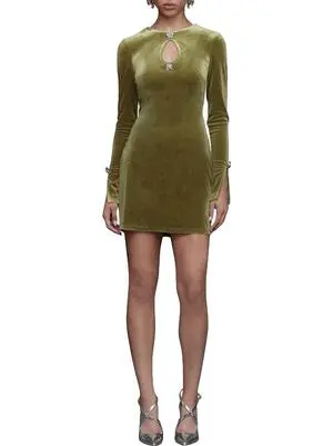 Avec Les Filles Velvet Mini Dress With Long Sleeves - Chartreuse