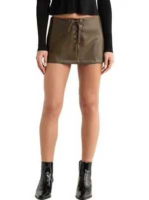 PACSUN Lace-up Faux Leather Mini Skirt - Washed Black